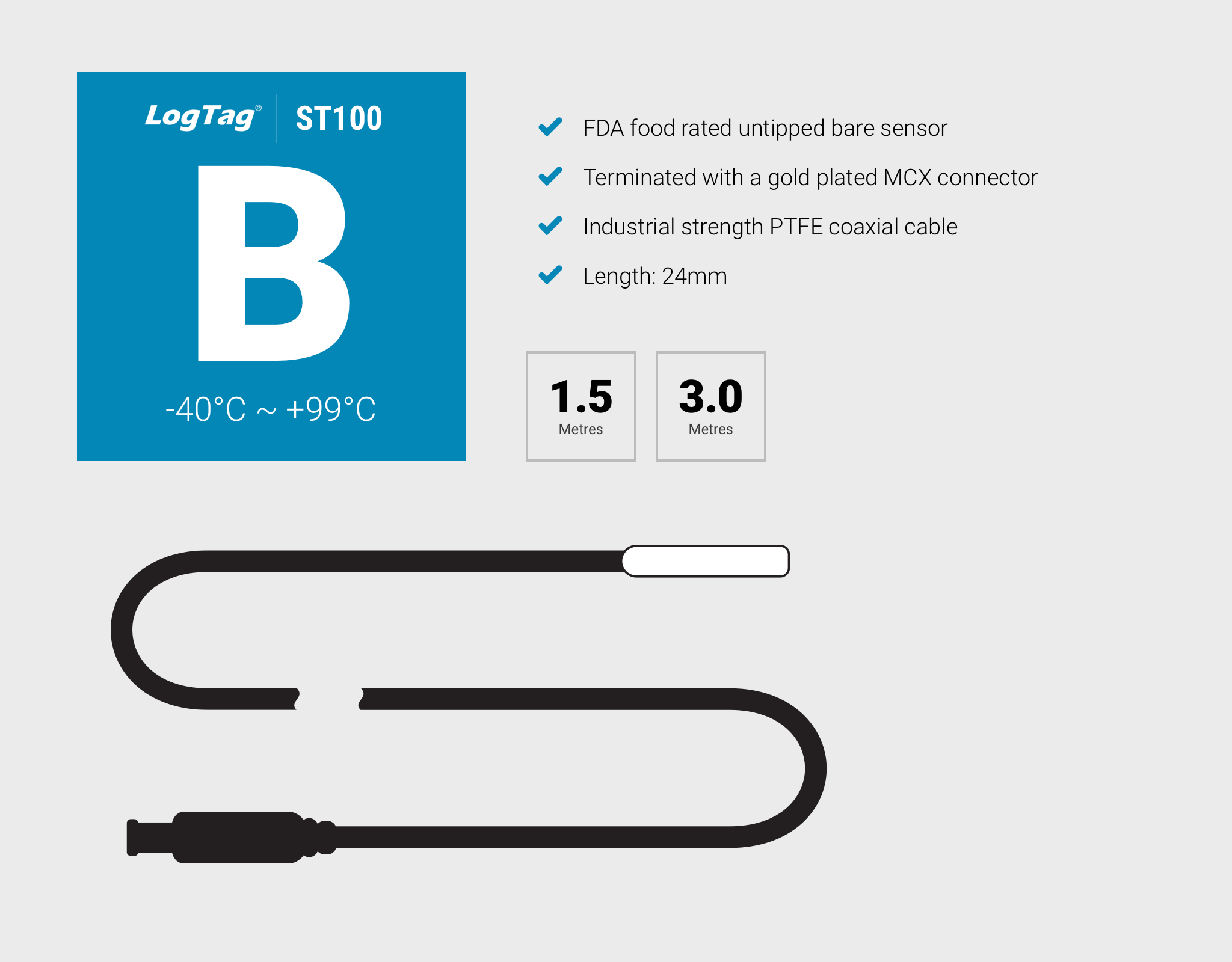ST100B Fast Response Exposed Sensor 3m Cable – Loggershop