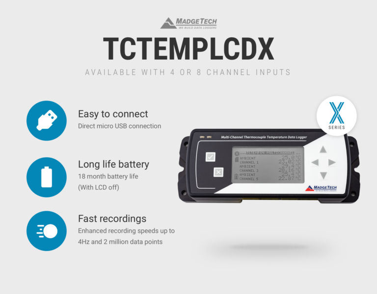 MadgeTech TCTempX Temperature Data Logger with Thermocouple