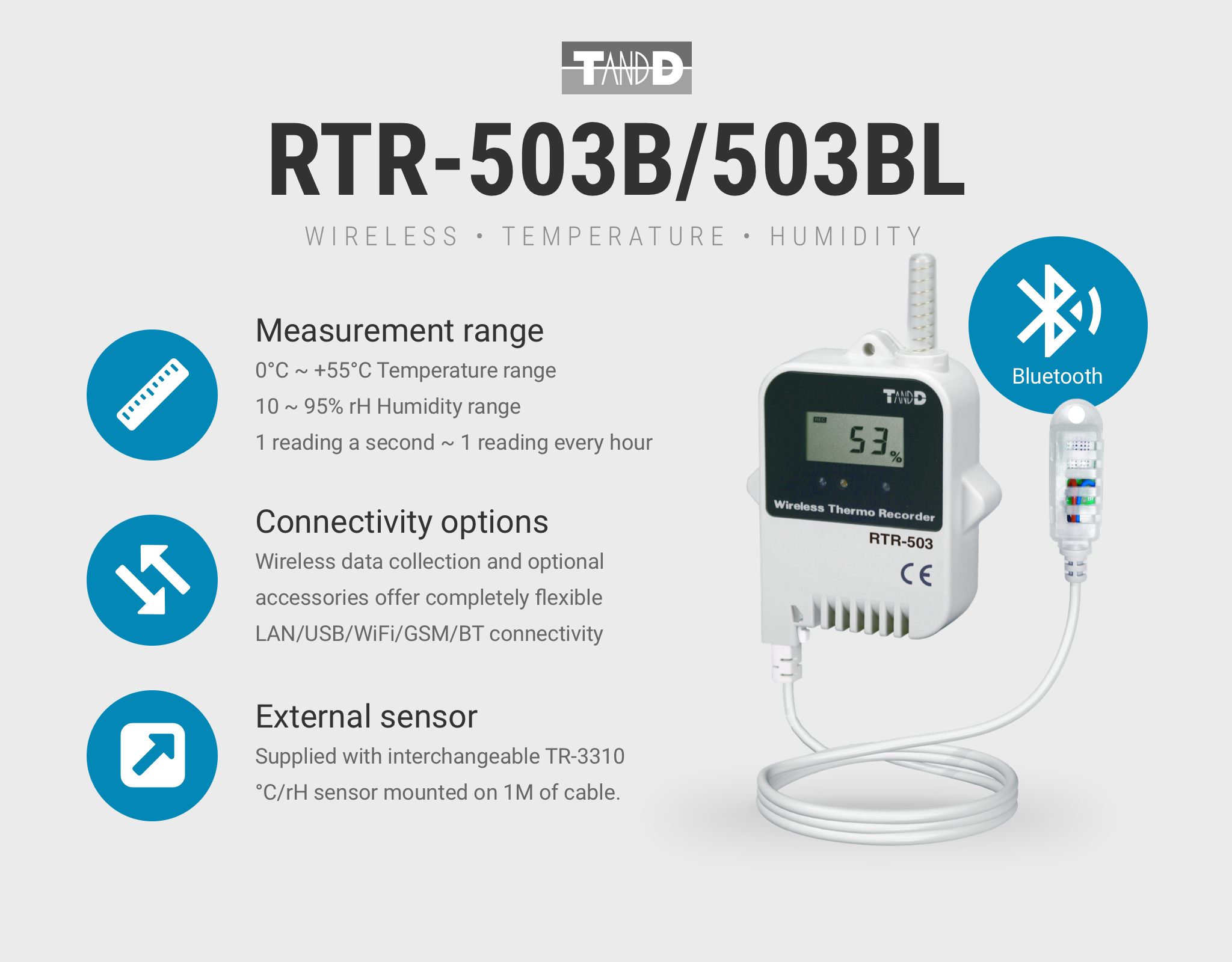 RTR503B Wireless Humidity and Temperature Data Logger with External ...